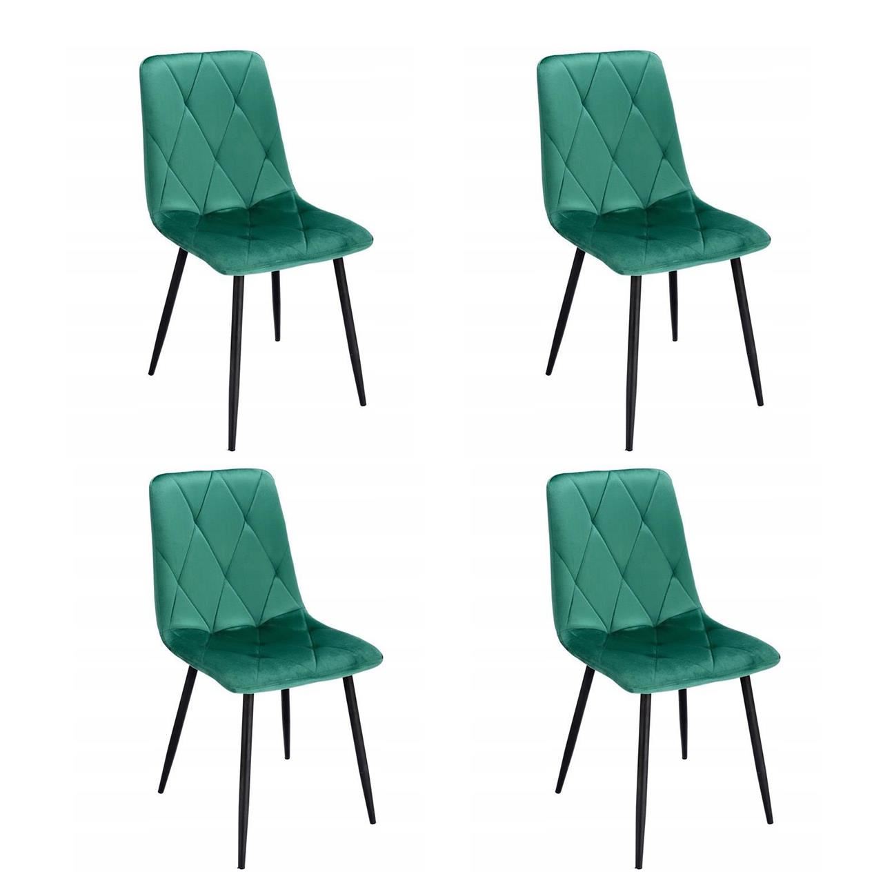 Scaune stil scandinav, matlasate, catifea, metal, verde, set 4 buc, 44x52x89 cm, Piado - Artool.ro
