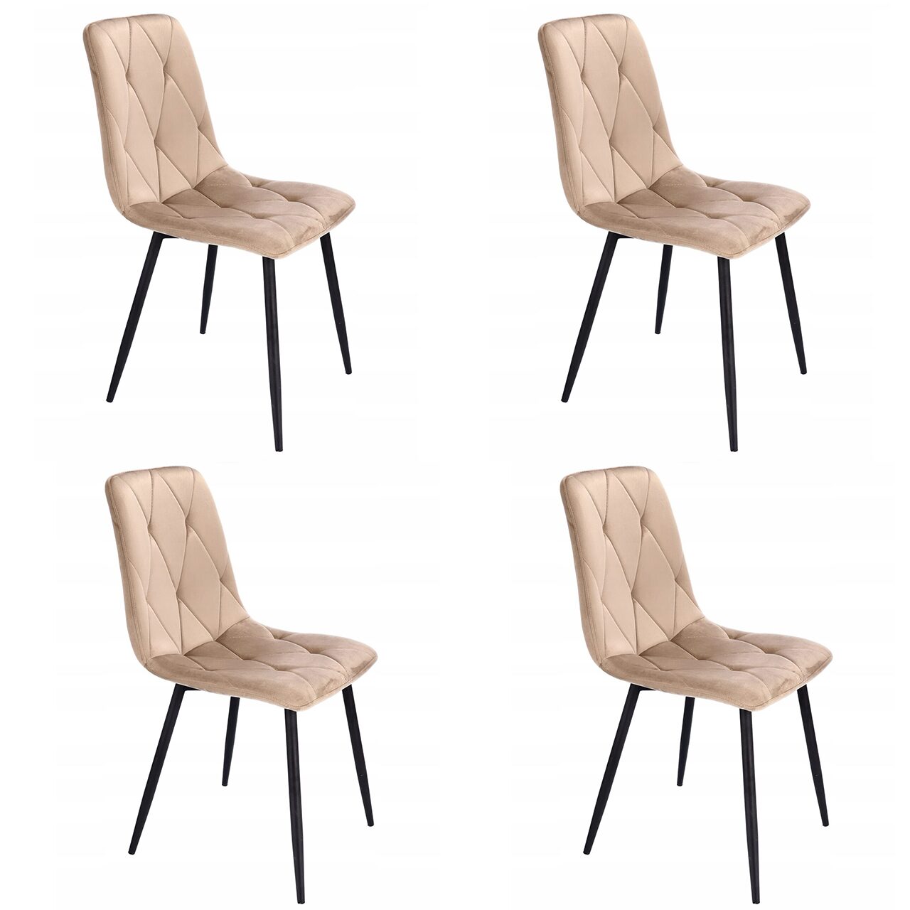 Set 4 scaune bucatarie/living, Jumi, Piado, catifea, metal, bej si negru, 44x52x89 cm - Artool.ro