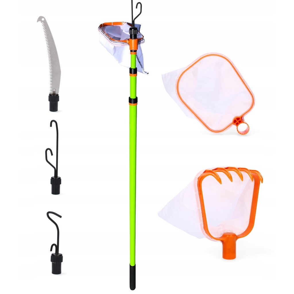 Dispozitiv pentru cules fructe cu 3 capete si 2 plase, fierastrau, maner telescopic, 3.7 m ...