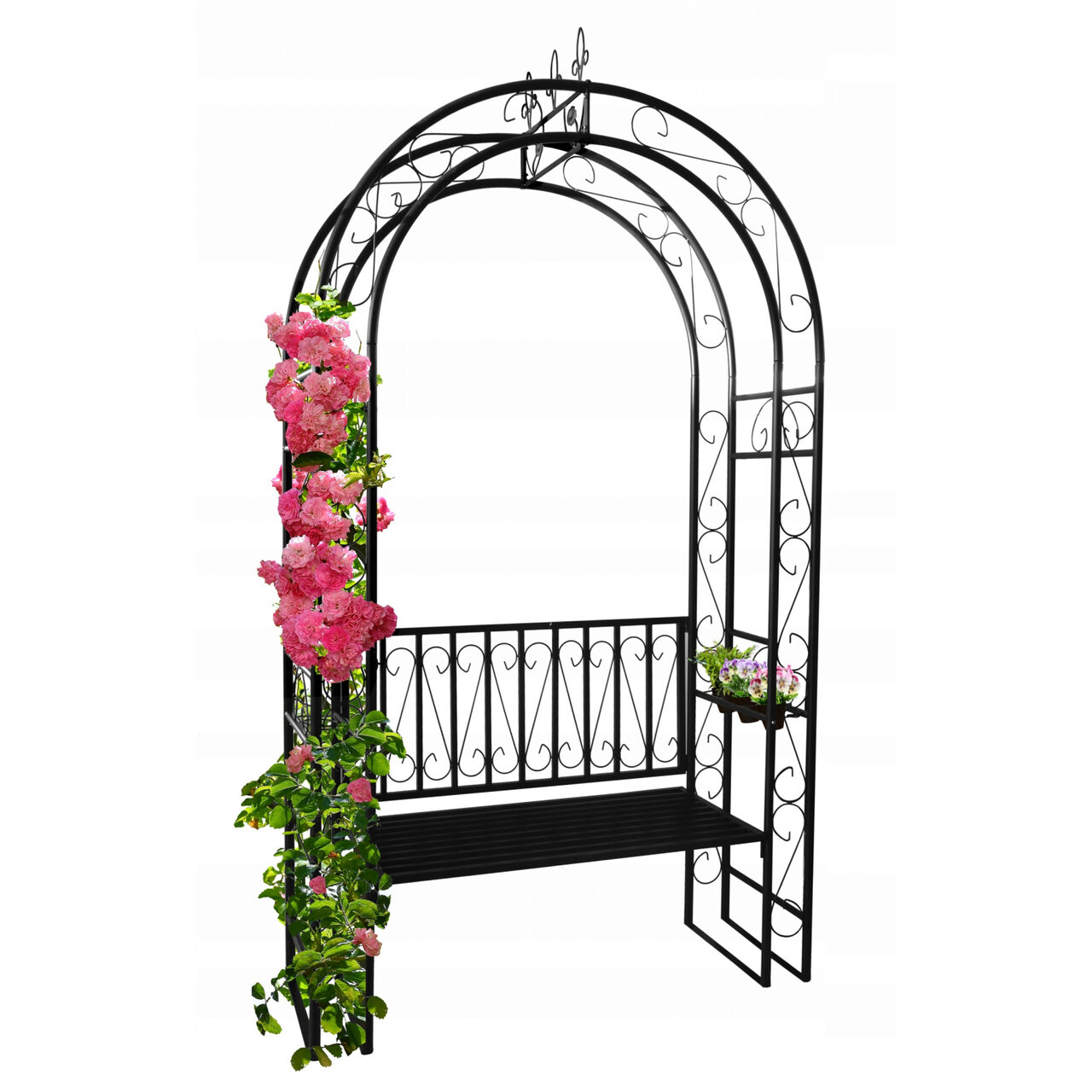 Arcada metalica, pergola, pentru gradina, cu banca, 130x48x238 cm ...