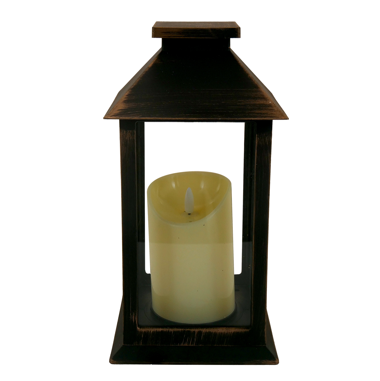 Felinar decorativ, LED, maro-cupru, 3xAAA, 14x14x33 cm - Artool.ro