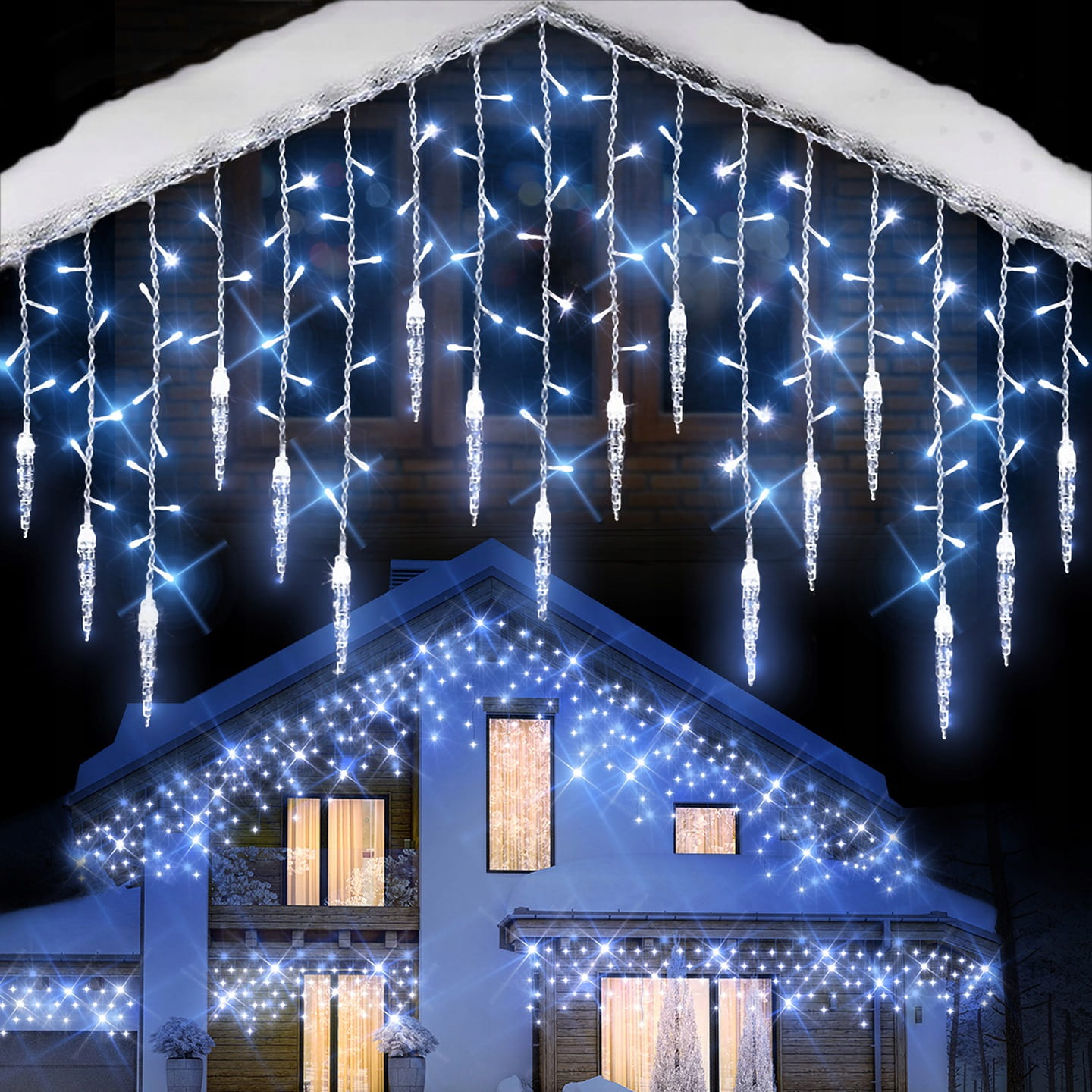 Instalatie luminoasa tip perdea, exterior/interior, 500 LED, cu efect FLASH, alb rece, IP44, 7.4 ...