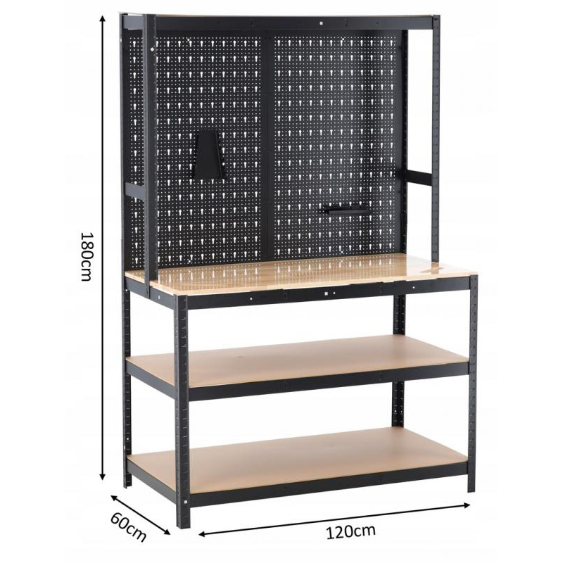 Masa de lucru, atelier, metalica, cu panouri pentru scule, 2 rafturi ...
