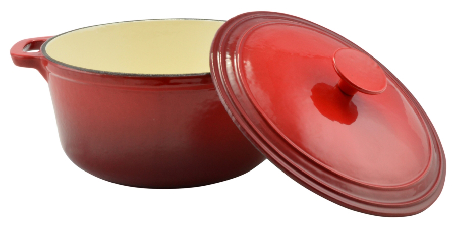 Oala de fonta emailata cu capac, rosie, 6.5 L, Perfect Home - eMAG.ro