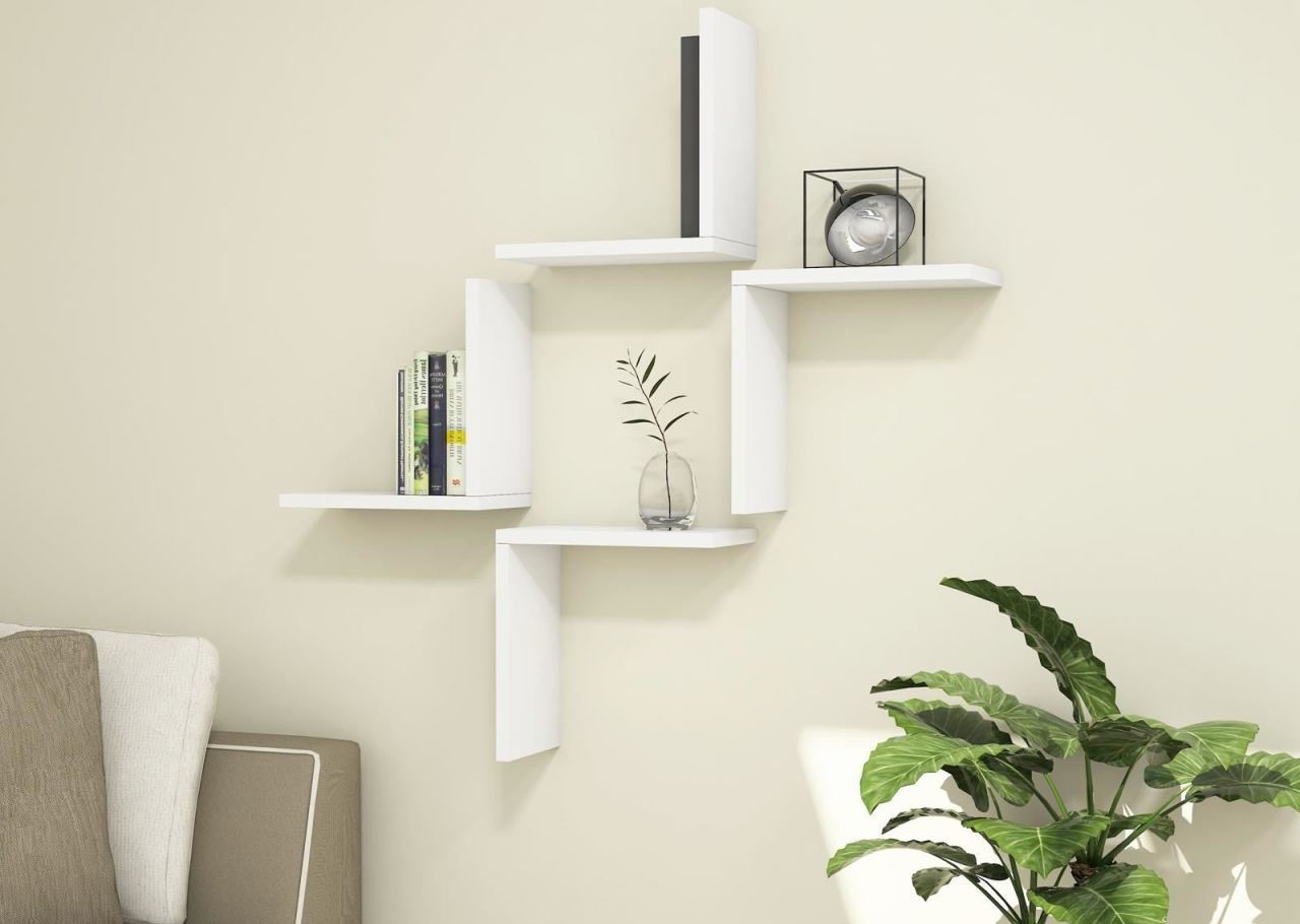 Raft decorativ perete, modular, suspendat, pal melaminat, alb, 62 ...