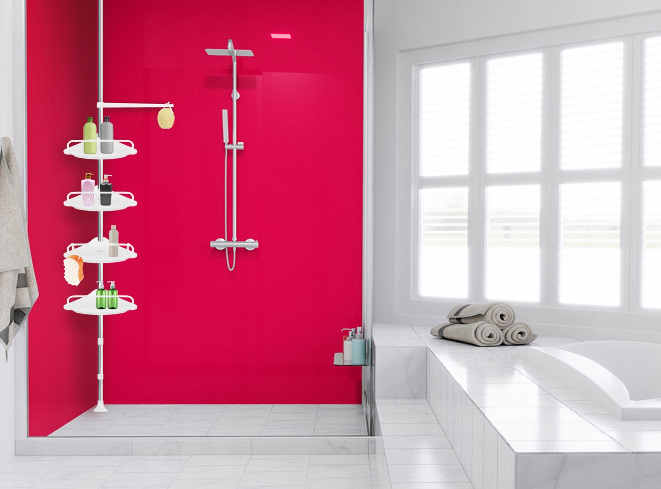 Raft pentru dus, de colt, metalic, 4 rafturi, reglabil, 230/292 cm ...