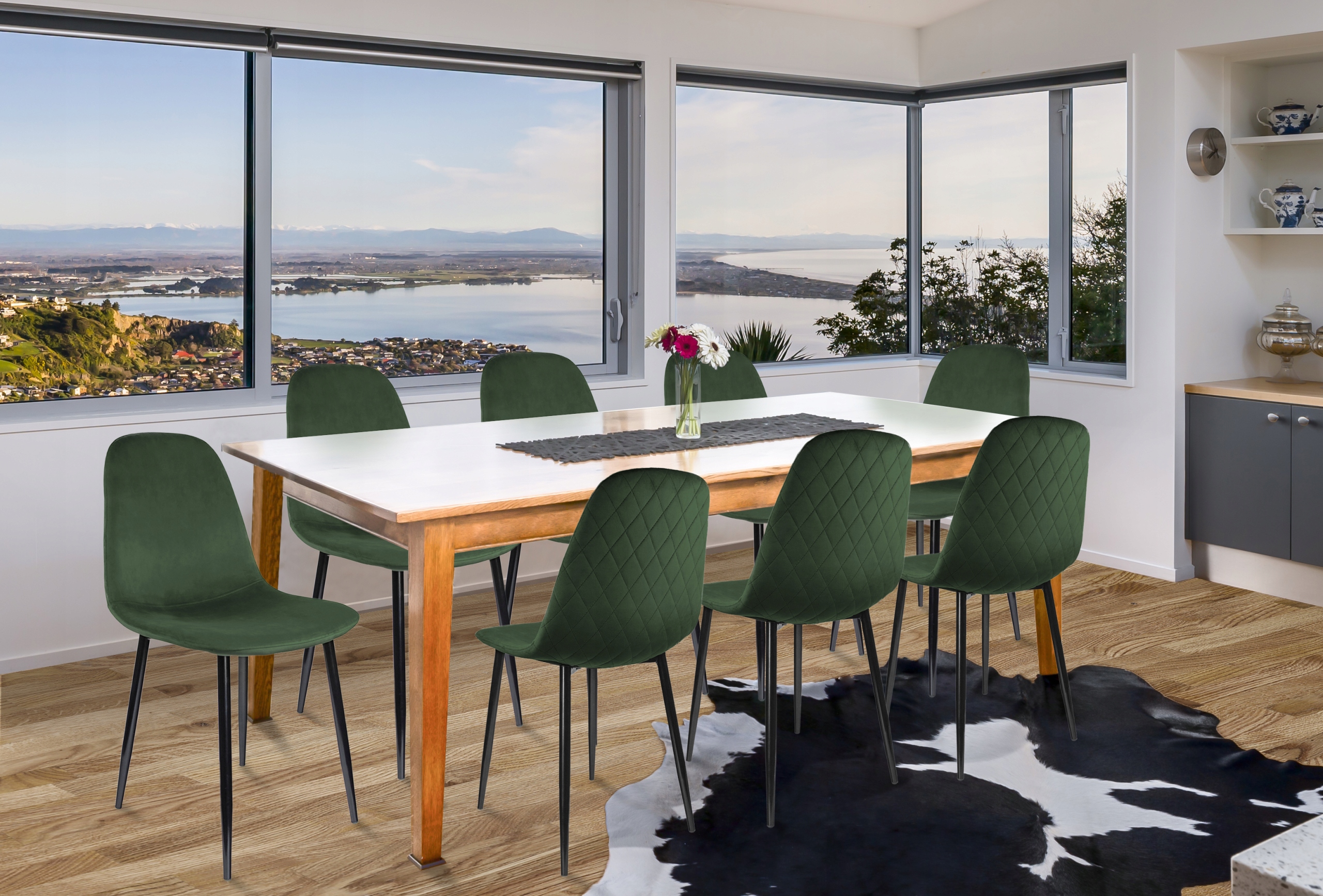 Scaun tip scandinav, catifea, model cusatura pe spate, verde inchis si ...