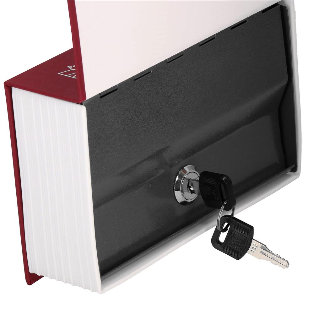 Seif, caseta valori, cutie metalica cu cheie, portabila, tip carte, visiniu, 20x6.5x26.5 cm ...