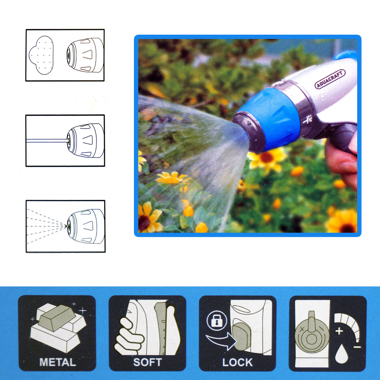 Pistol stropit gradina, 3 moduri, metalic, Aquacraft - Artool.ro