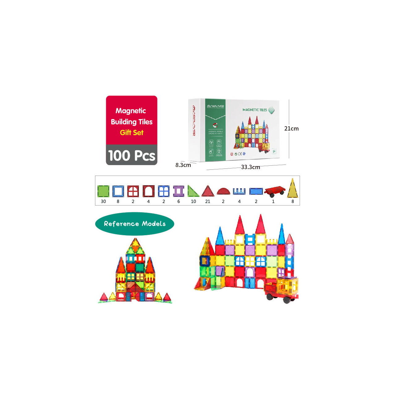 Set de constructie magnetic 3D - 100 piese - Artool.ro