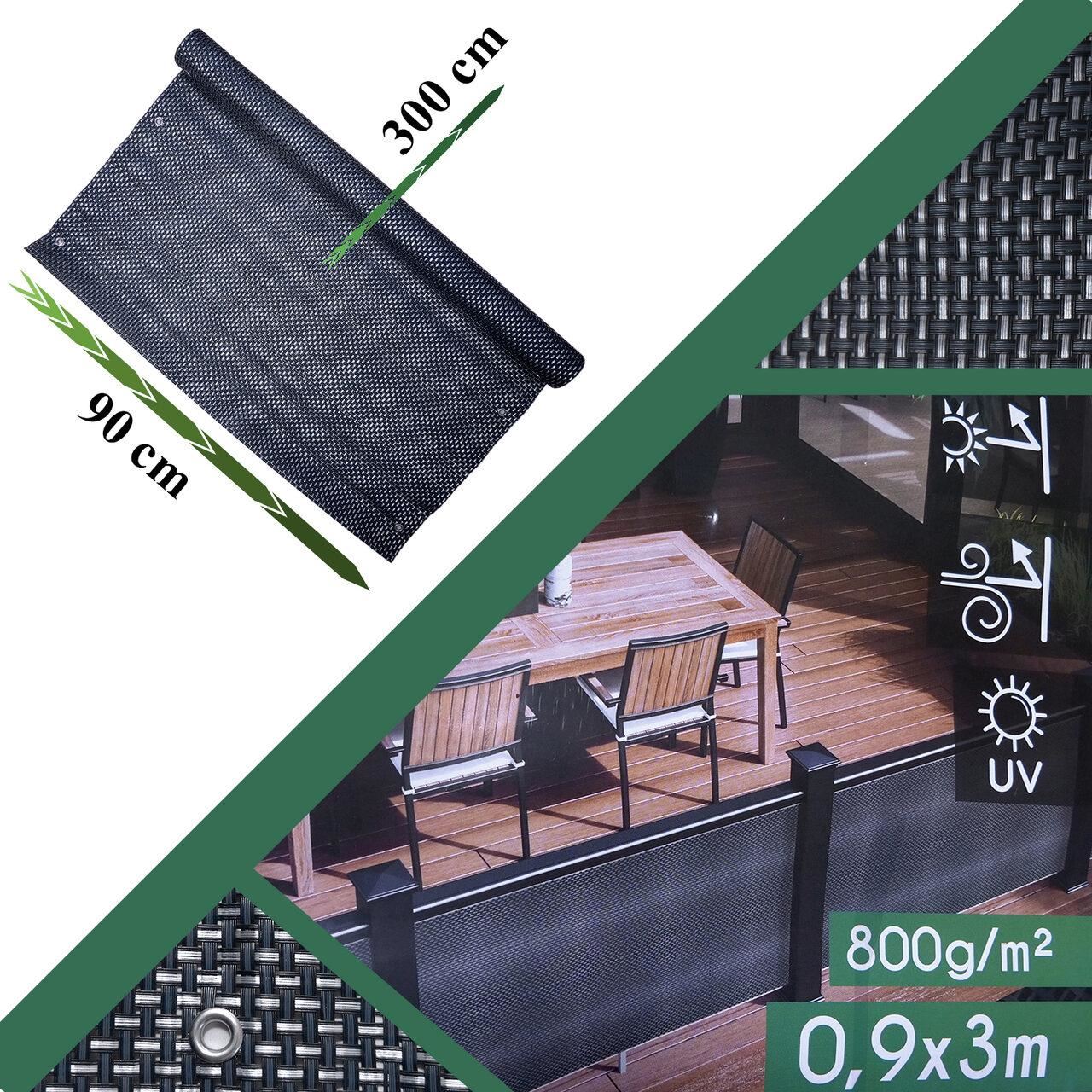 Paravan pentru balcon, terasa, gard, UV, 800 g/m2, antracit, 3x0.9 m ...
