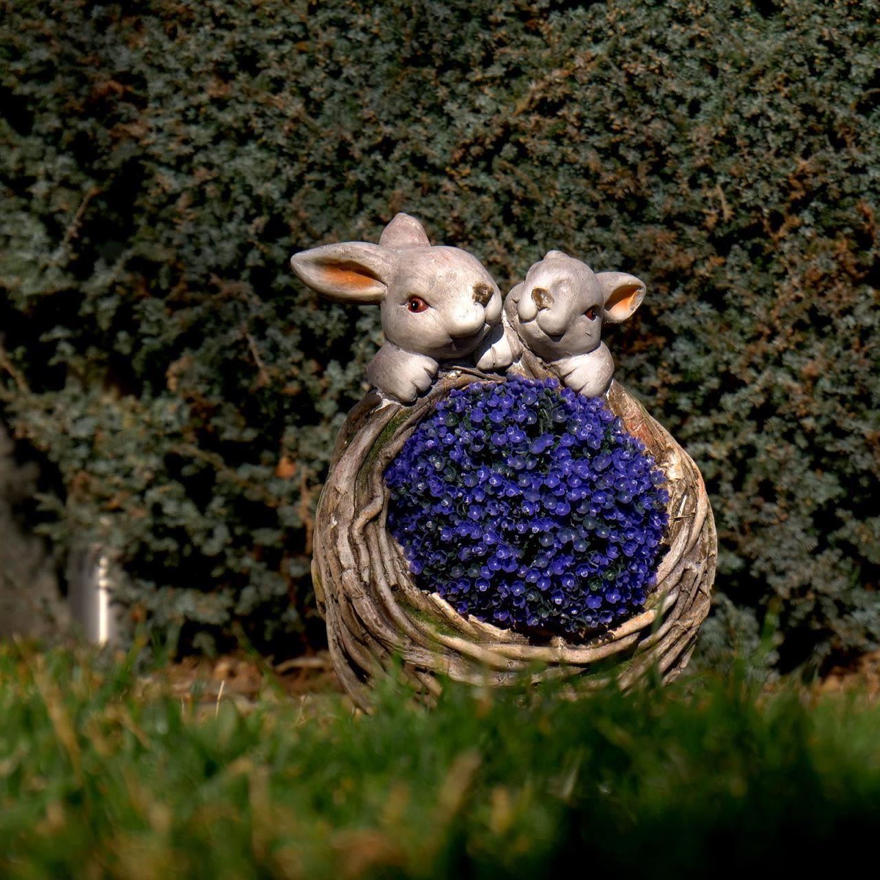 Decoratiune gradina, ceramica, 2 iepuri cu cos, 27x15x38 cm - Artool.ro