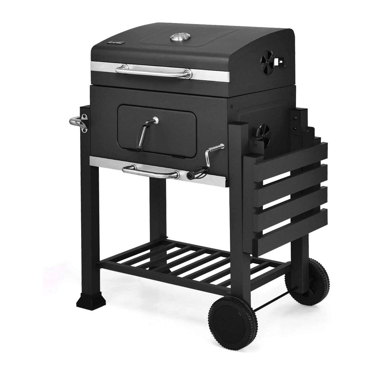 Gratar gradina, grill dreptunghiular, cu roti, capac, rafturi ...