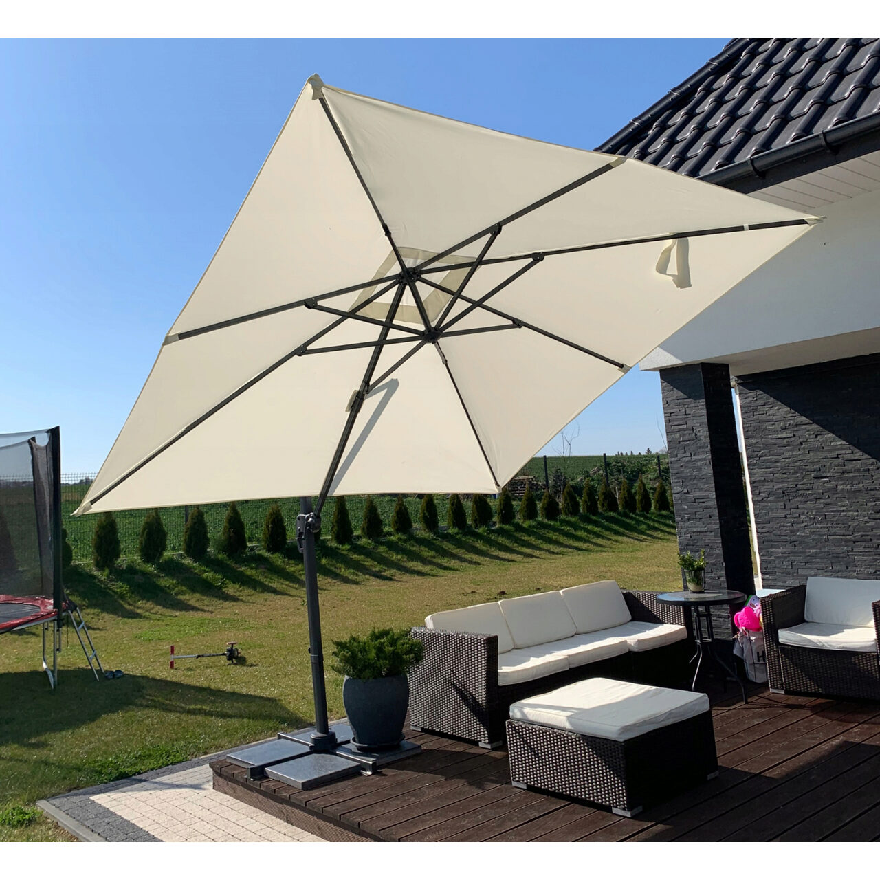 Umbrela gradina/terasa, patrata, cu articulatie, crem, 250x250 cm, Roma ...