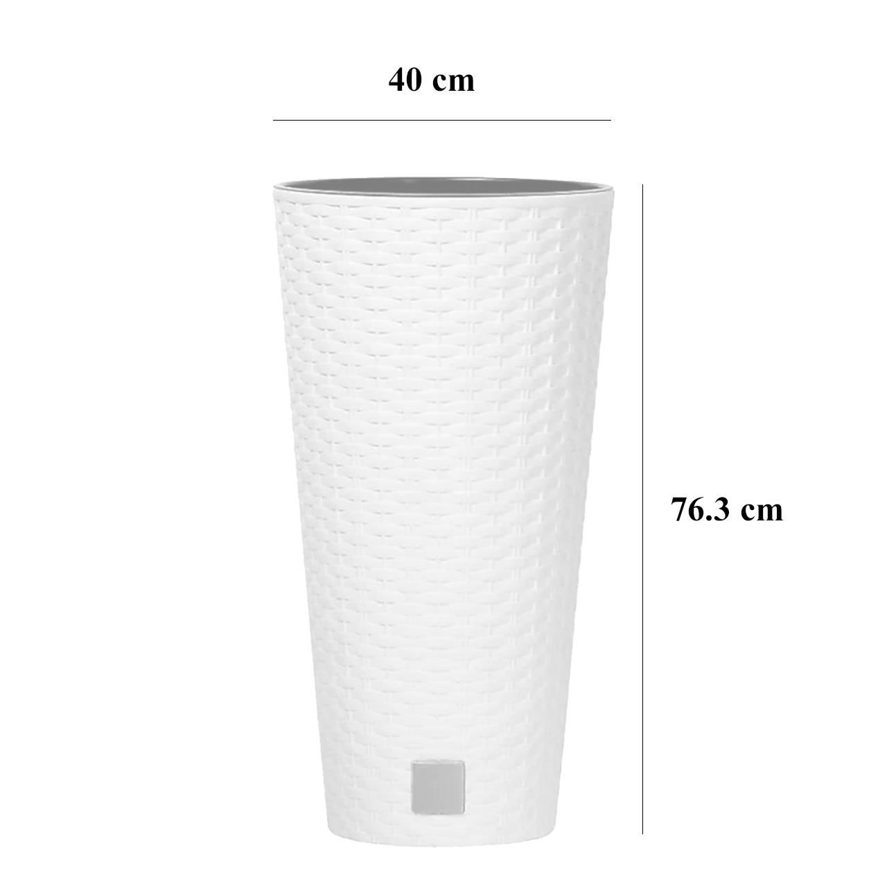 Ghiveci decorativ de flori, rotund inalt, 40x76.3 cm, alb, imitatie ...