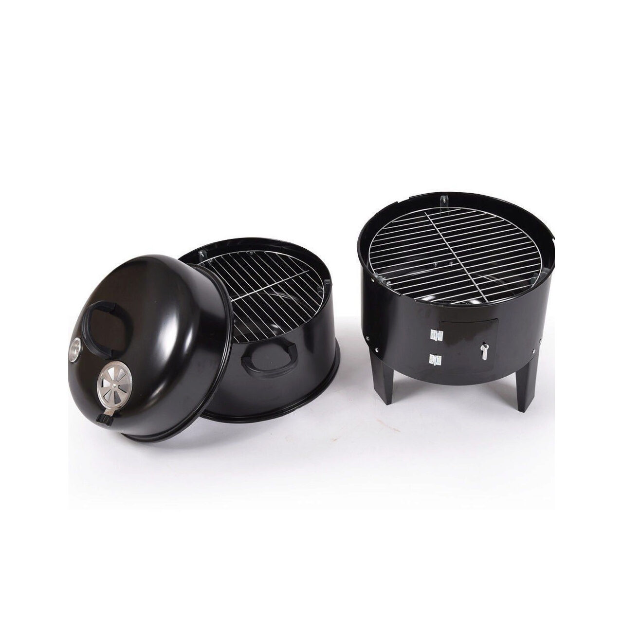 Gratar gradina, grill rotund, cu capac, 3 etaje, 44x78 cm, Smoker ...