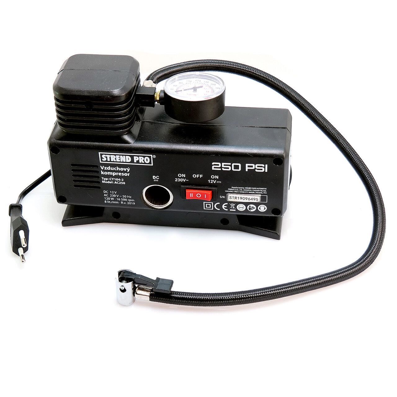 Compresor aer auto 230V / 12V 250PSI cu manometru, Strend Pro - Artool.ro