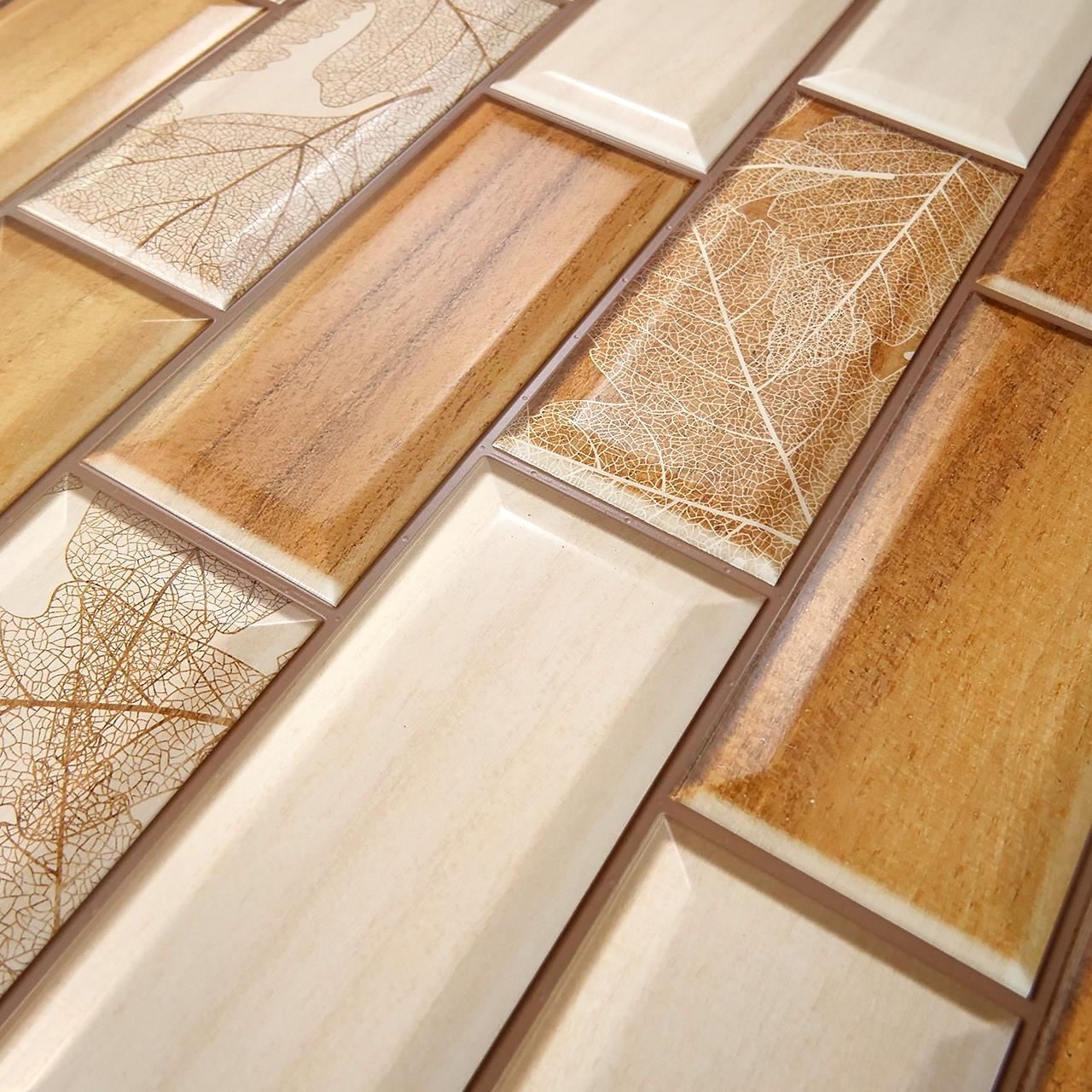 Panou decorativ, PVC, model lemn 3D, nuante maro deschis, 96x48.5 cm ...