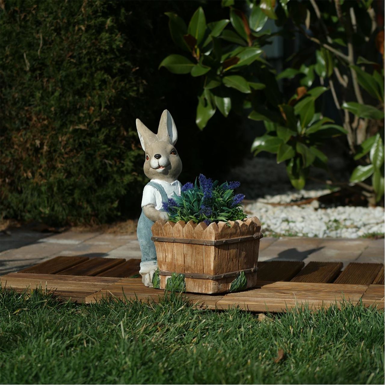 Decoratiune gradina, ceramica, iepure cu ghiveci, 36x19x42 cm - Artool.ro