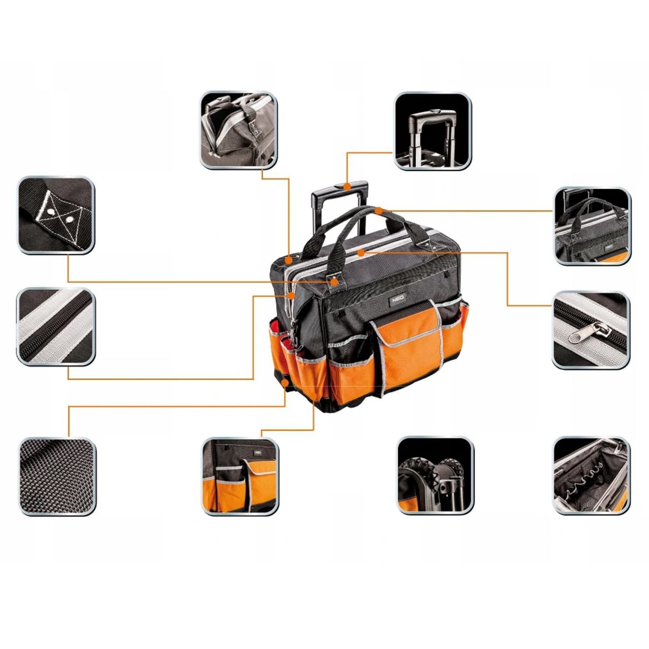 Geanta de scule 17 buzunare, tip troler, 45x25x35 cm, NEO - Artool.ro