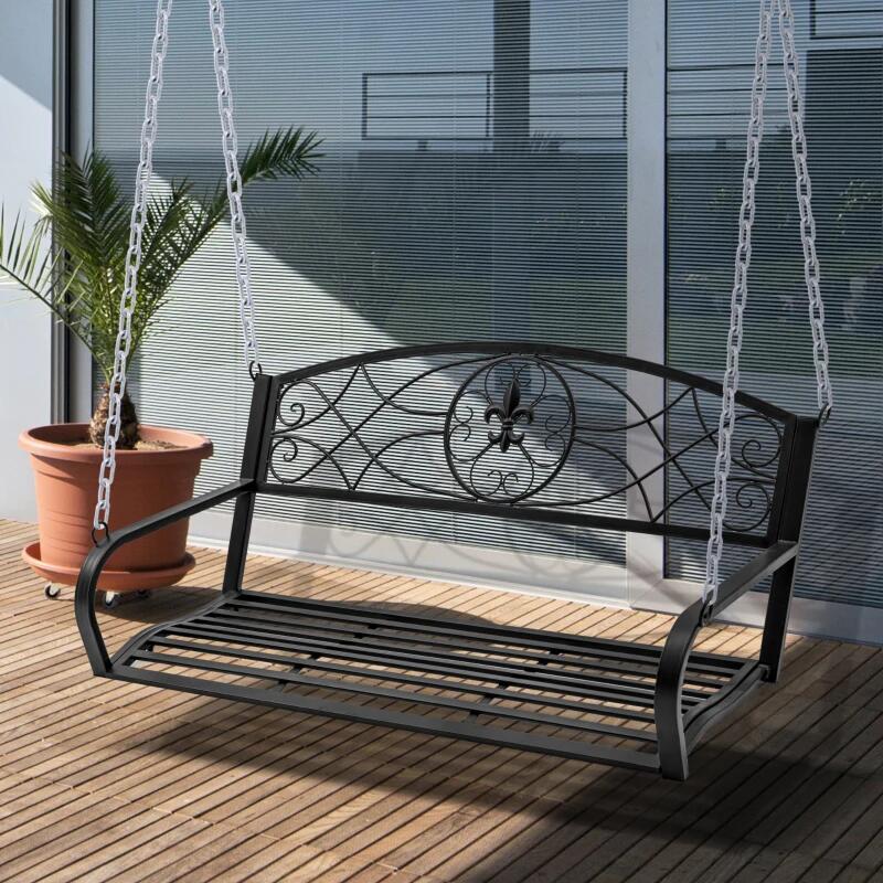 Balansoar gradina, negru, 132x63x58 cm, suspendat cu lant, max 200 kg ...