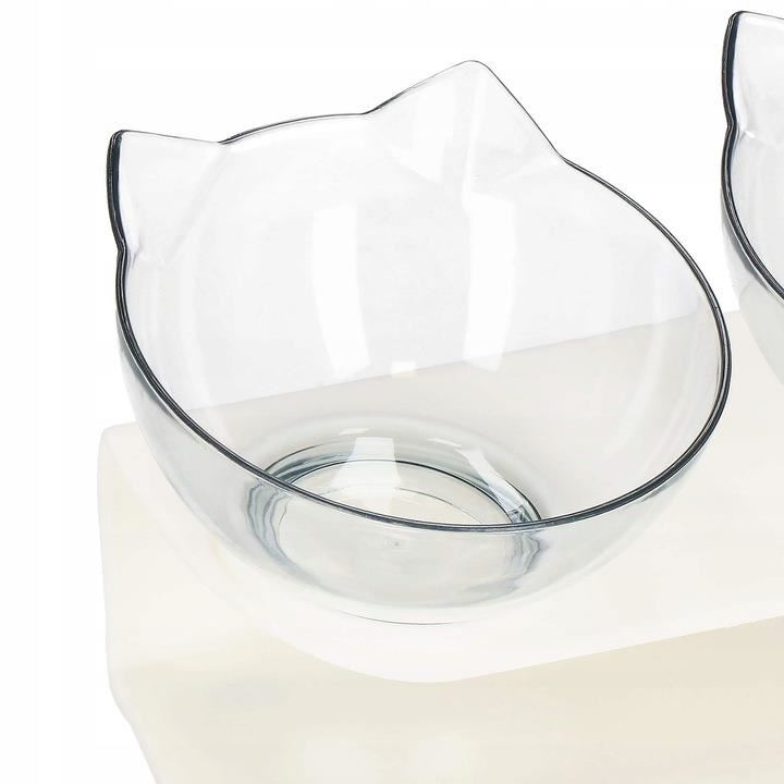 Castron, bol, pentru caine, pisica, dublu, cu suport, plastic, alb ...