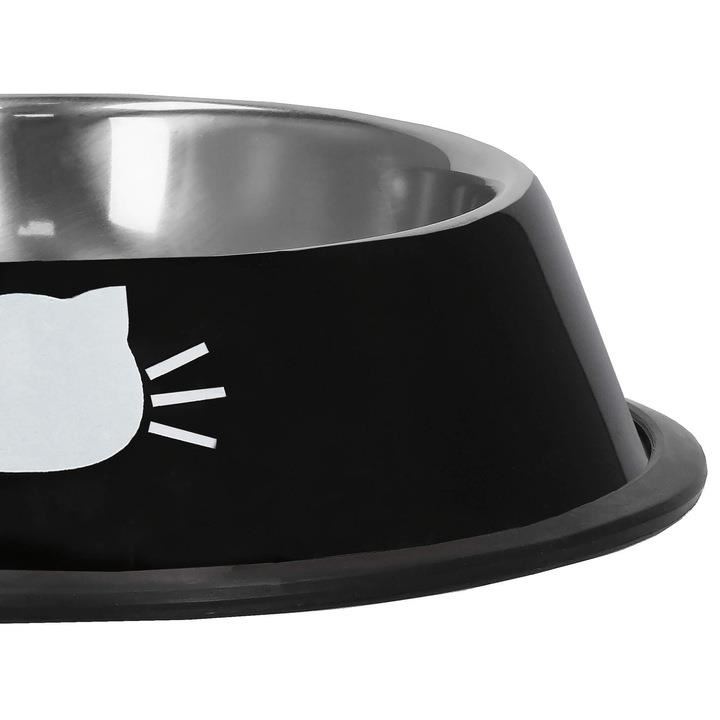 Castron, bol, pentru caine, pisica, rotund, inox, negru, 12 cm - Artool.ro