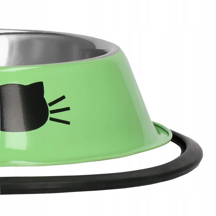 Castron, bol, pentru caine, pisica, rotund, inox, verde, 12 cm - Artool.ro