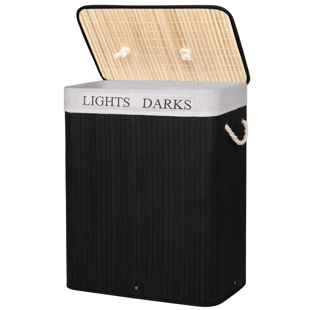 Cos rufe, 2 compartimente, bambus, negru, 100 L, 52x32x63 cm, Springos ...