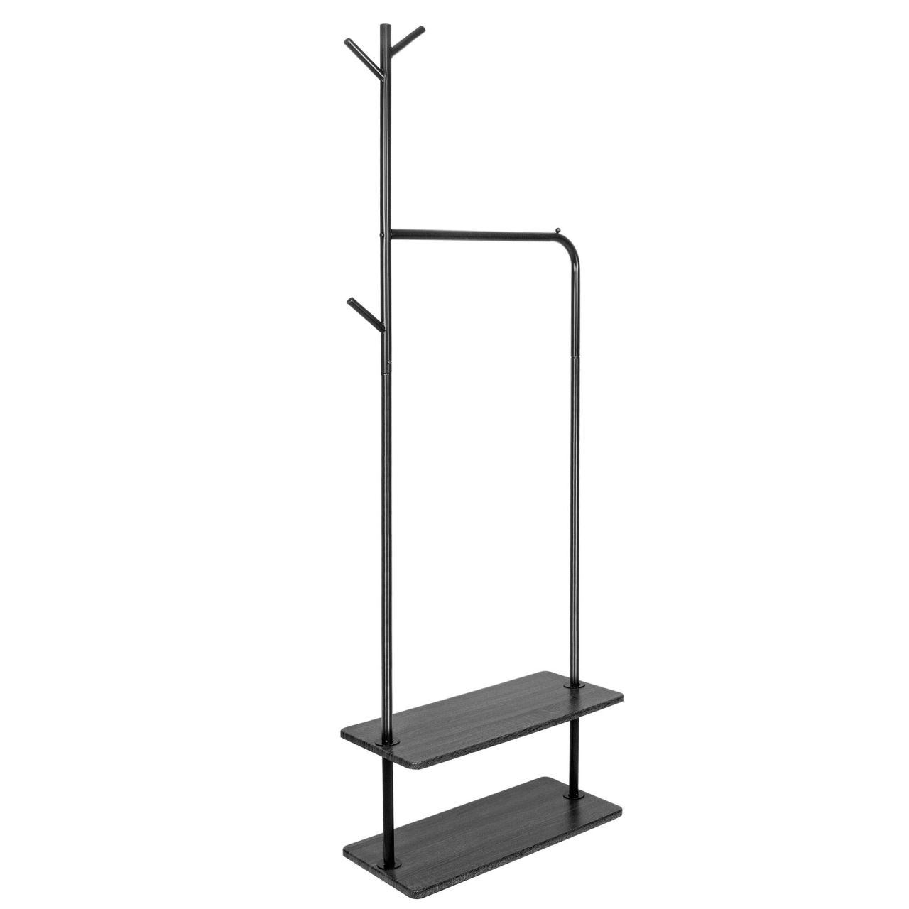 Cuier cu 2 rafturi pentru incaltaminte, 3 carlige, metalic, negru ...