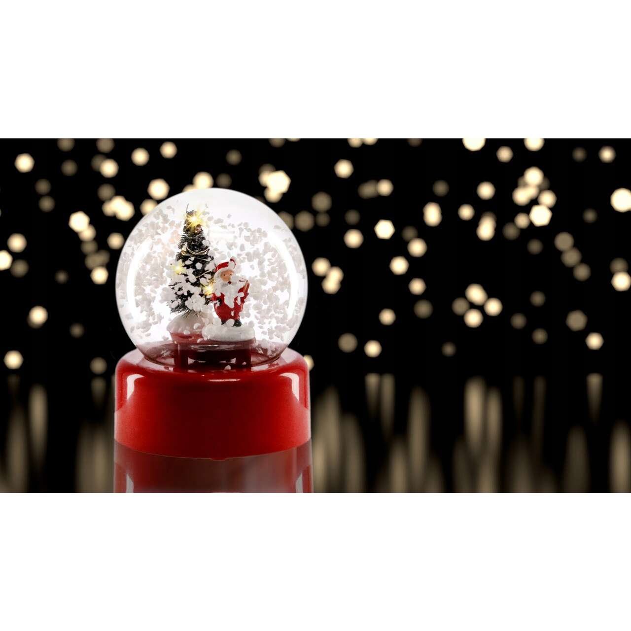 Decoratiune Craciun, muzicala, plastic, glob cu Mos Craciun si bradulet ...