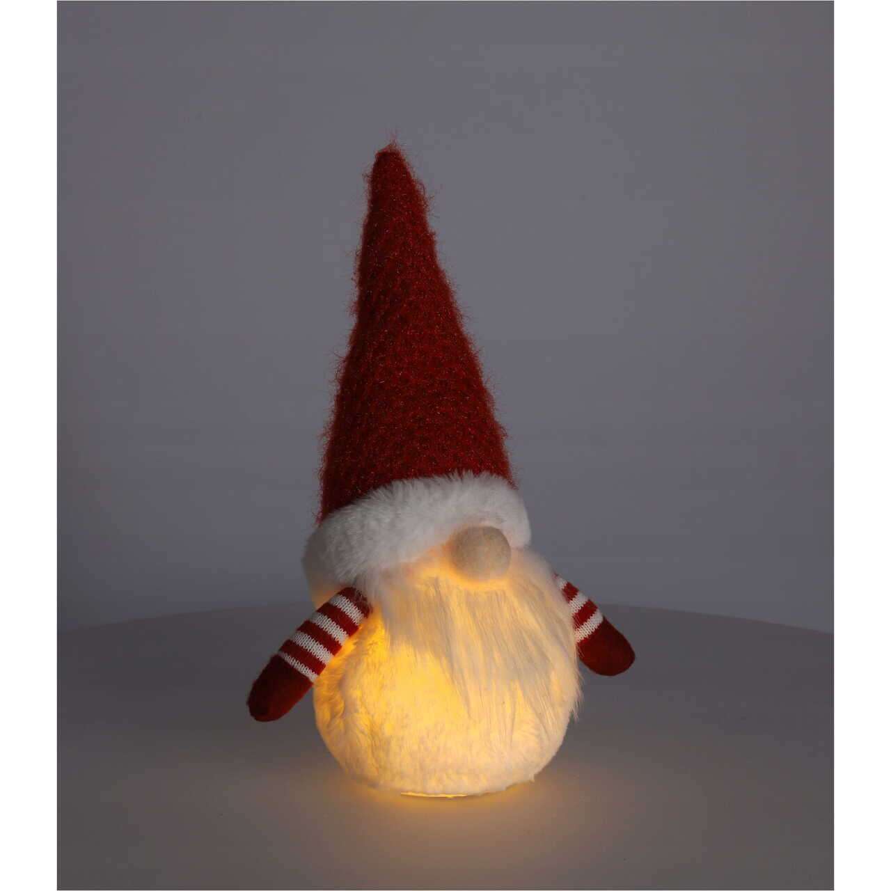 Decoratiune Craciun, pitic, LED, rosu cu dungi, 3xAA, 21x32 cm, Jumi ...