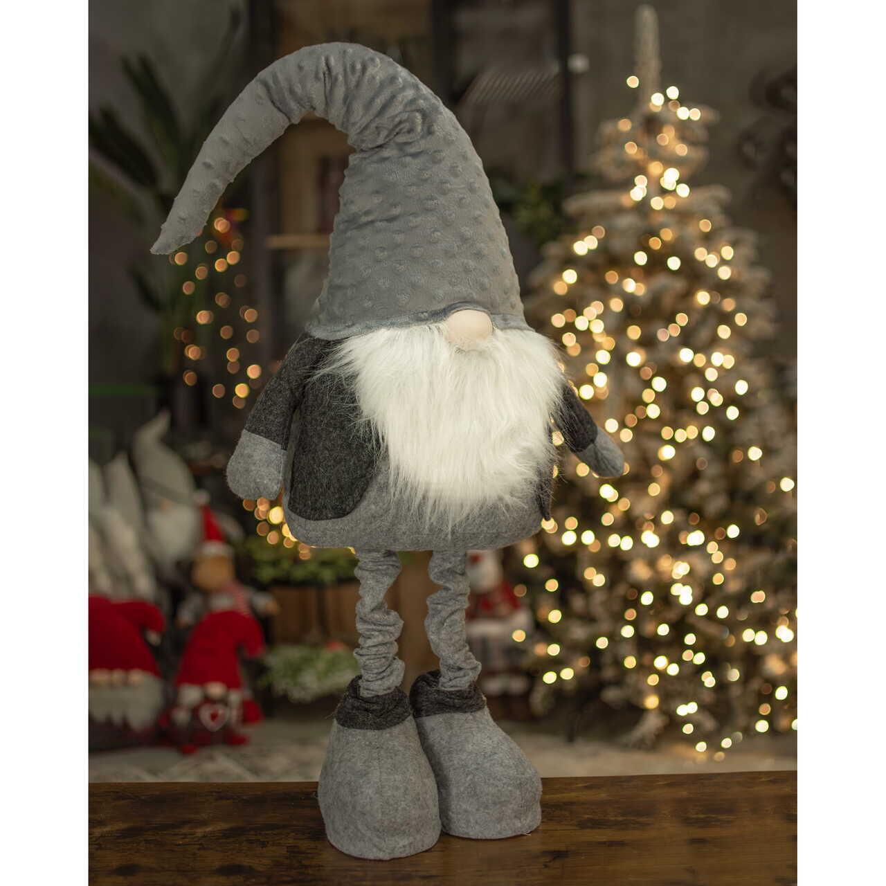 Decoratiune Craciun, pitic cu barba, gri si negru, picioare telescopice ...