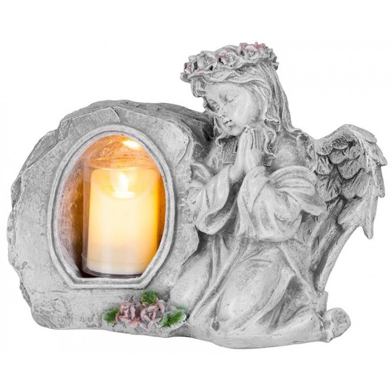 Decoratiune funerara, ceramica, inger cu lumanare, LED, 28x13x21.5 cm ...