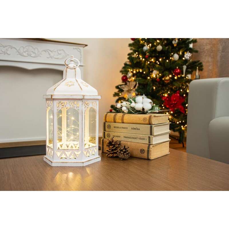 Felinar decorativ, plastic, LED, alb, 3xAAA, 18x15x32 cm, Magic Home ...