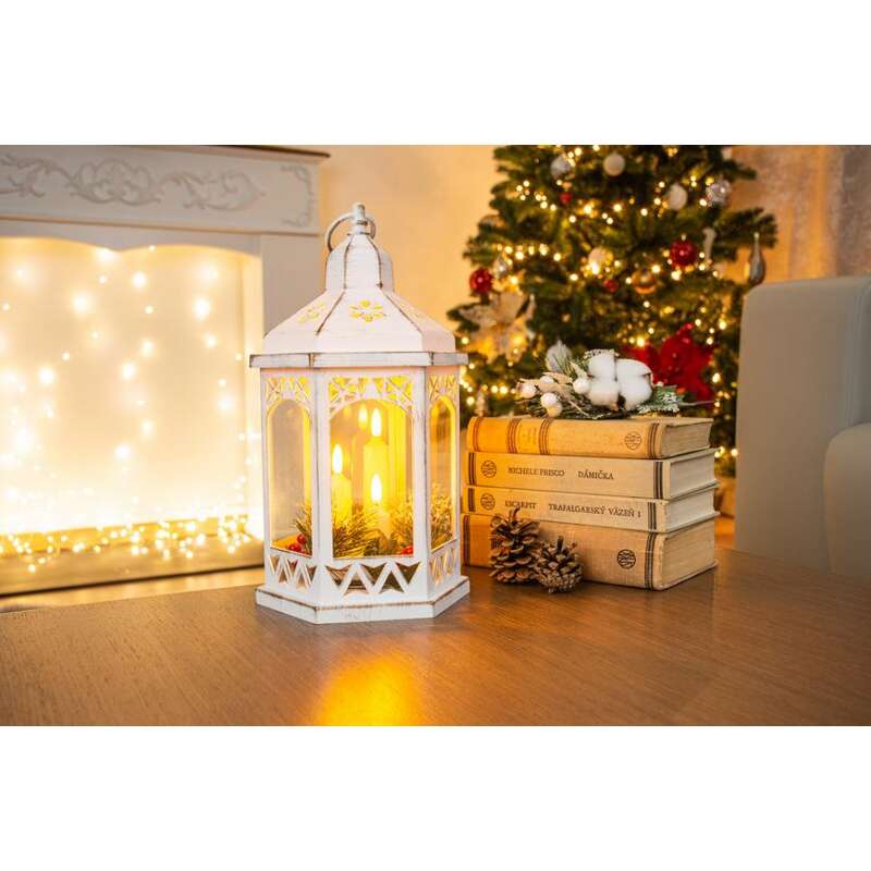 Felinar decorativ, plastic, LED tip lumanare, alb, 3xAAA, 18x15x32 cm ...
