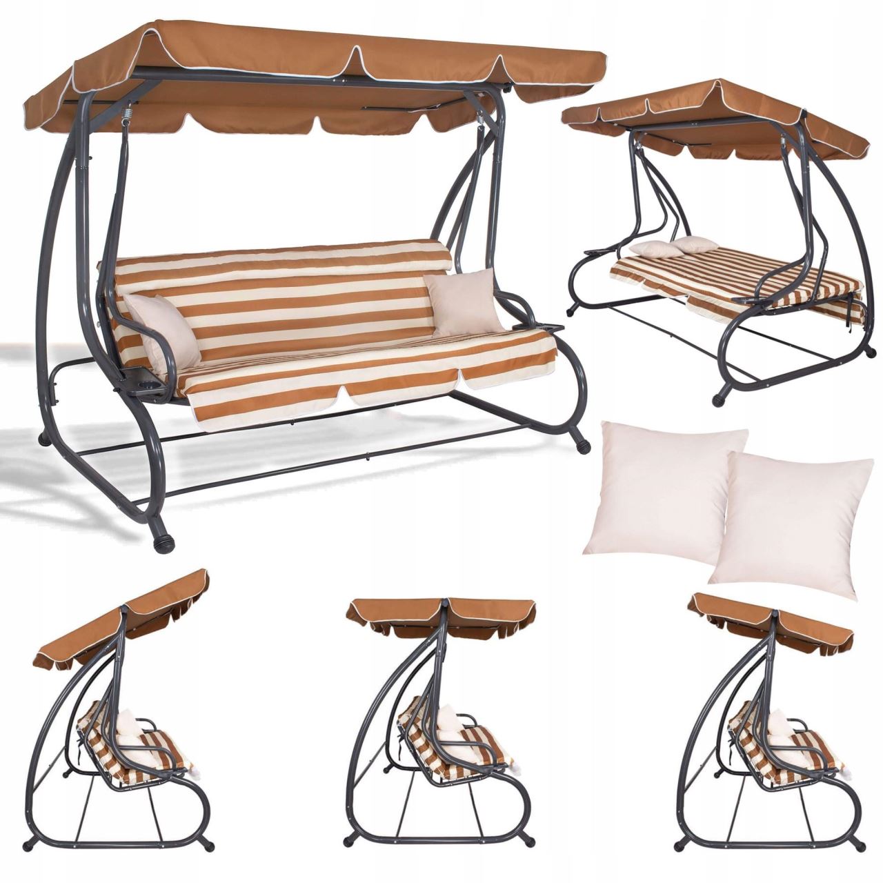 Balansoar gradina, 4 locuri, maro deschis, 230x130x162 cm, functie pat ...