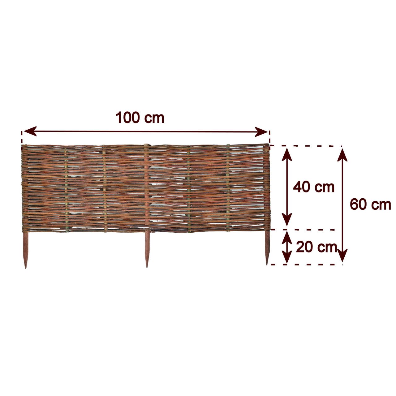 Gard de gradina decorativ din salcie, 100x40 cm - Artool.ro