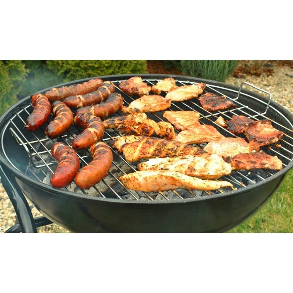 Gratar gradina, grill rotund, cu roti, capac, rafturi, 44 cm ...