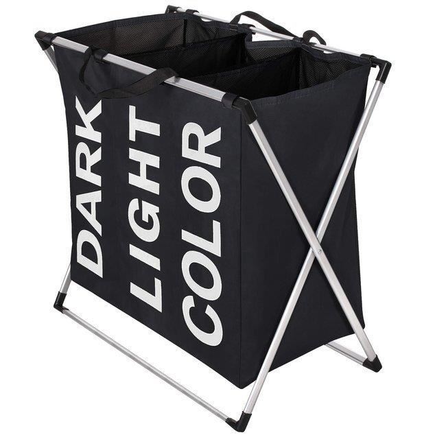 Cos rufe, 3 compartimente, textil, negru, 130 L, 68x40x64 cm, Springos ...