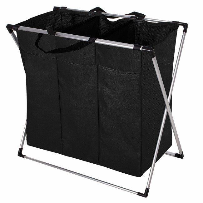 Cos rufe, 3 compartimente, textil, negru, 130 L, 68x40x64 cm, Springos ...