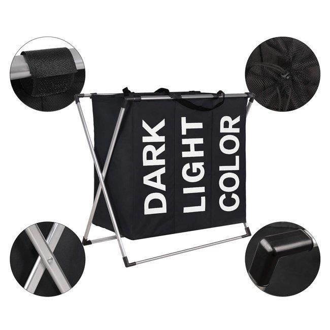 Cos rufe, 3 compartimente, textil, negru, 130 L, 68x40x64 cm, Springos ...