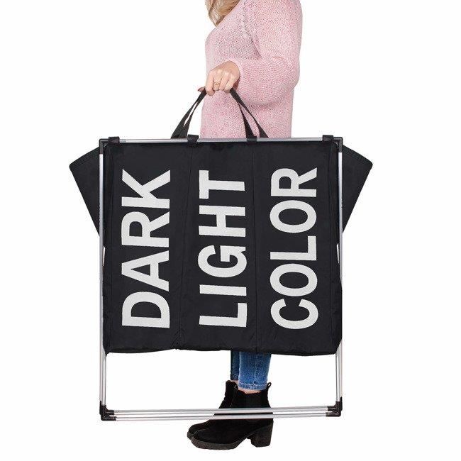 Cos rufe, 3 compartimente, textil, negru, 130 L, 68x40x64 cm, Springos ...