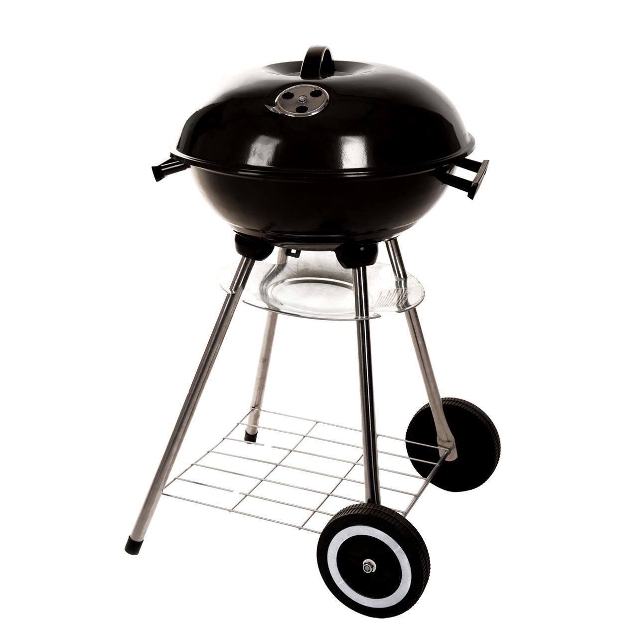 Gratar gradina, grill rotund, cu roti, capac, 38.5 cm - Artool.ro