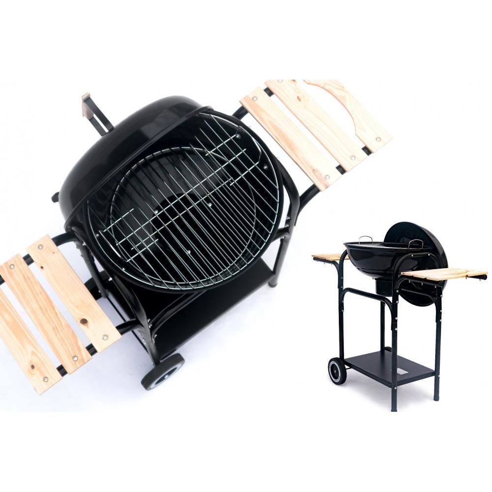 Gratar gradina, grill rotund, cu roti, capac, rafturi, 43 cm - Artool.ro
