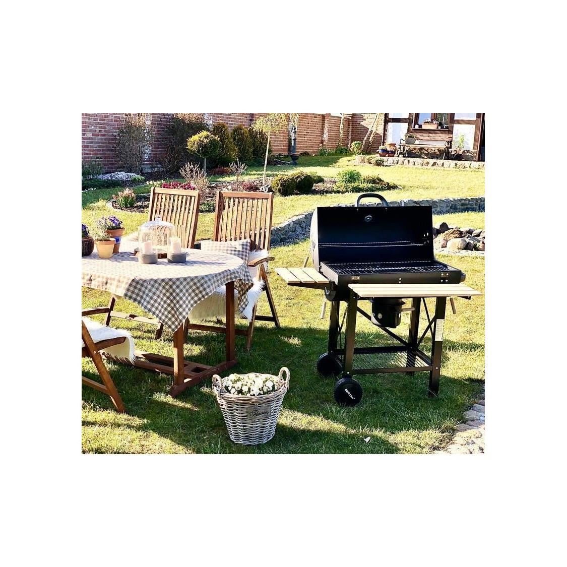 Gratar gradina, grill cilindric, cu roti, capac, rafturi, 70x35 cm ...