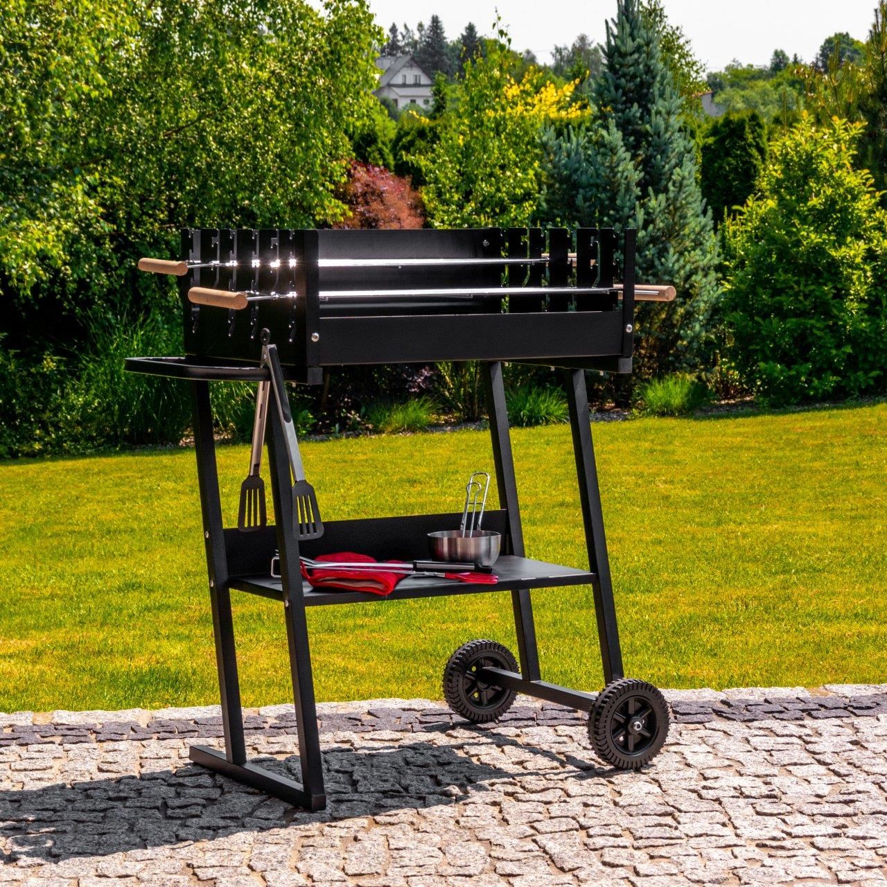 Gratar gradina, 2 grill-uri ajustabile, cu roti, 2/50x20 cm - Artool.ro