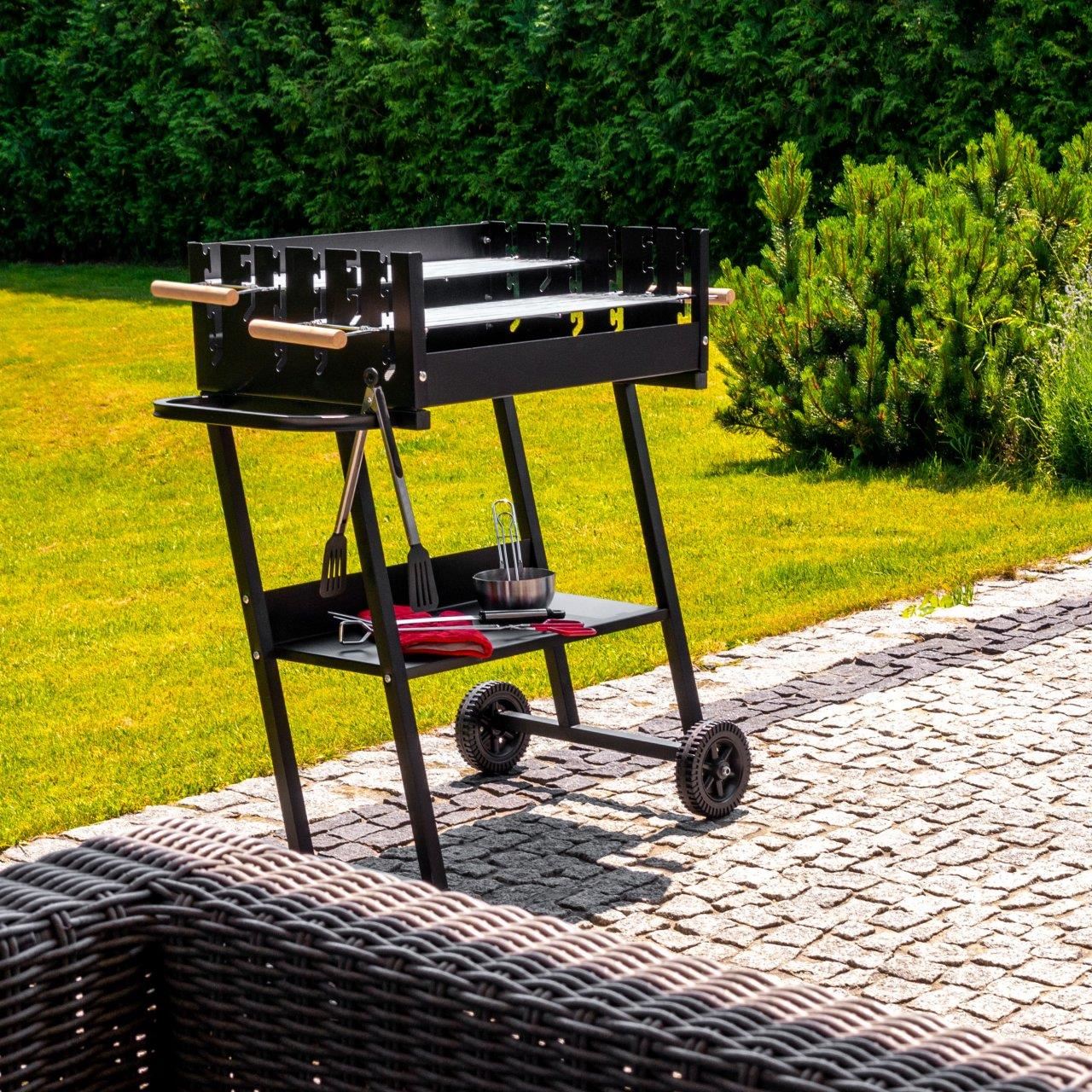 Gratar gradina, 2 grill-uri ajustabile, cu roti, 2/50x20 cm - Artool.ro