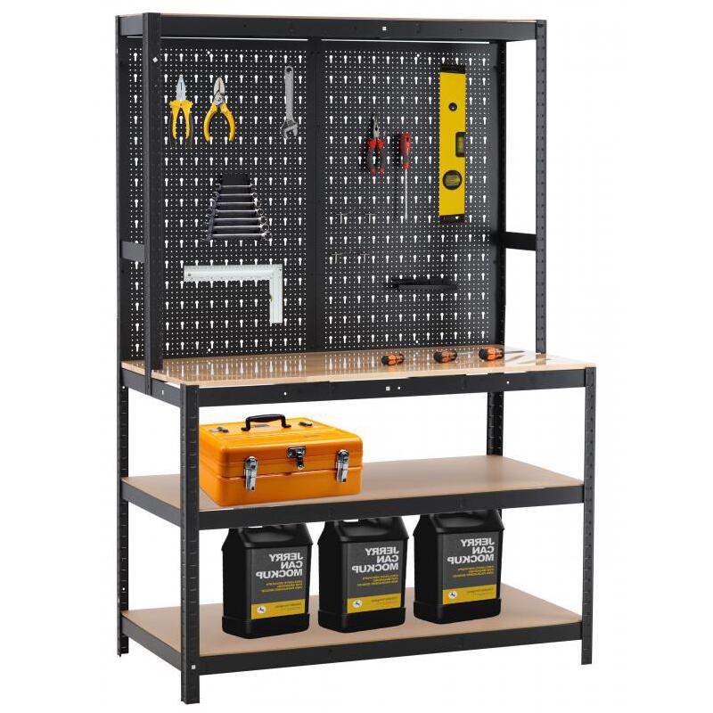 Masa de lucru, atelier, metalica, cu panouri pentru scule, 2 rafturi ...