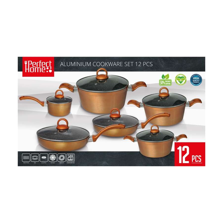 Oale cu capac, aluminiu, inox, culoare cupru, set 12 piese, Perfect ...